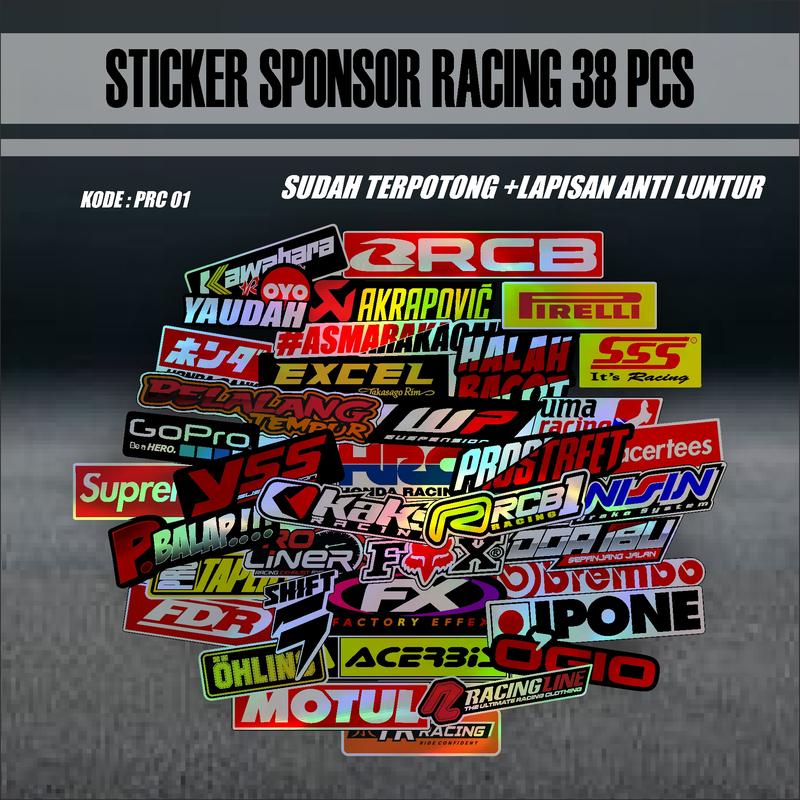 38 PCS STICKER PACK RACING HOLOGRAM VYNIL SUDAH POTONG PRC 01 - Shop ...