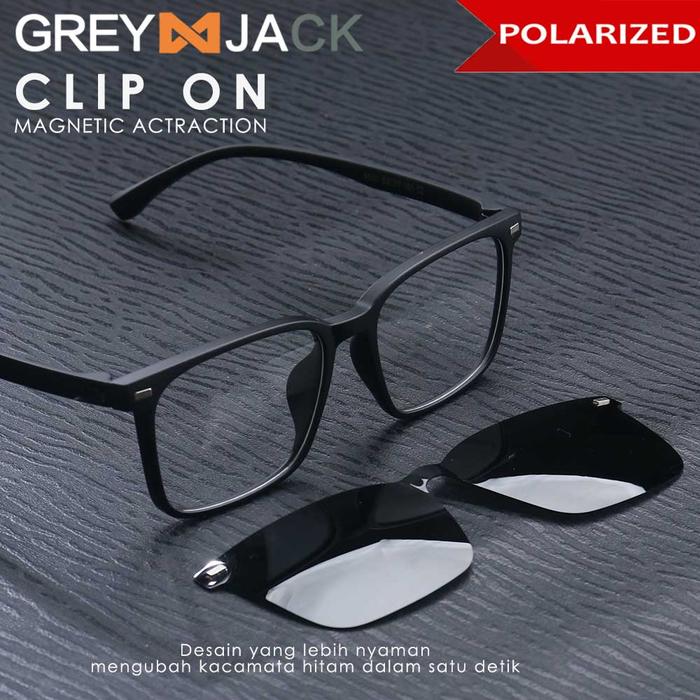 Jual Grey Jack Frame Kacamata Clip On Model Kotak Free Lens Polarized ...