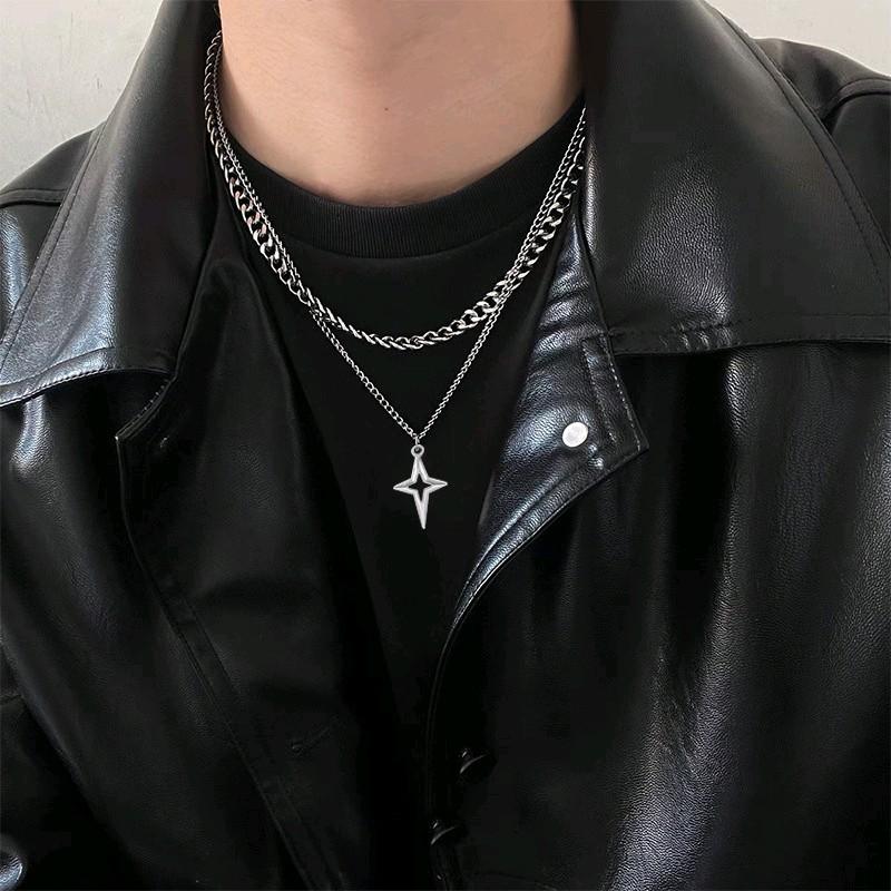 Kalung Double Layer Liontin Salib Bintang Gaya Hip Hop Titanium Anti ...