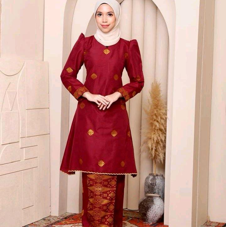 Baju Kurang Ana Vevet + Veil Plane Long Sleeves Cotton 100% Tenun ...