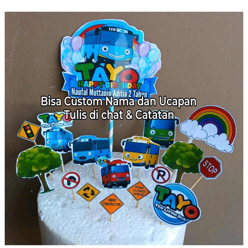 Topper Happy Birthday Tayo Bus custom Nama hiasan kue - Shop | Tokopedia