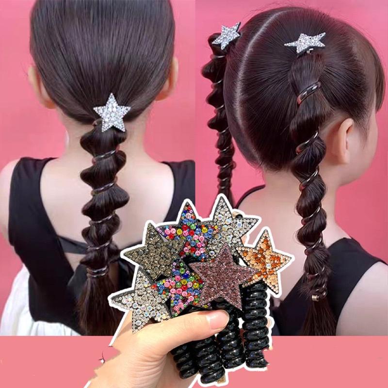 New Children Girls Rhinestone Pentagram Star Ponytail Elasti - TikTok ...