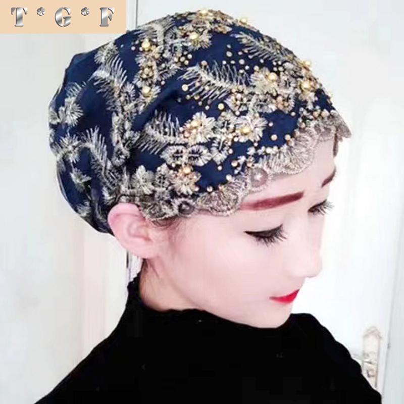 Baotou - Topi muslimah, topi bernafas, serban kasual, renda manik ...
