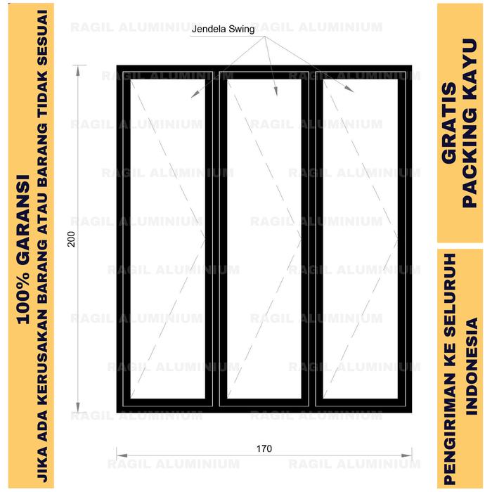 Jual Jendela 3 Daun Aluminium Swing Polos Ukuran Tinggi 200 x Panjang ...