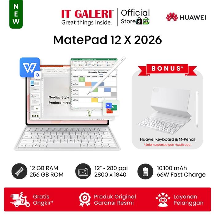 Promo HUAWEI MatePad 12 X 2026 Tablet l PC-Level WPS 3.0 l Layar Paper ...