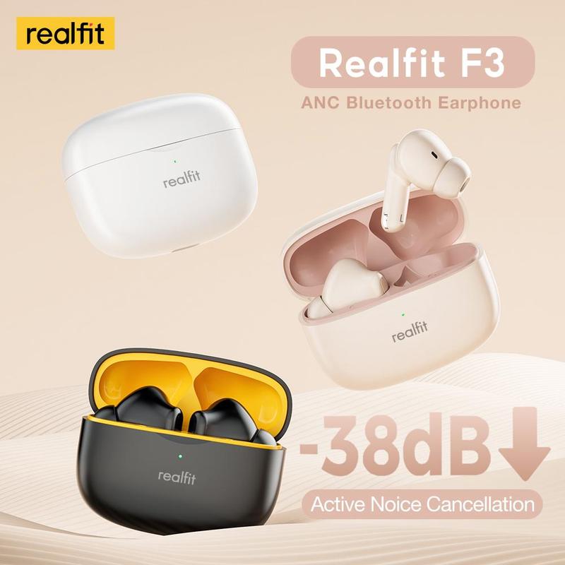 Realfit F3 Wirelss Earbuds -38dB ANC Bluetooth 5.4 Earphone with ...