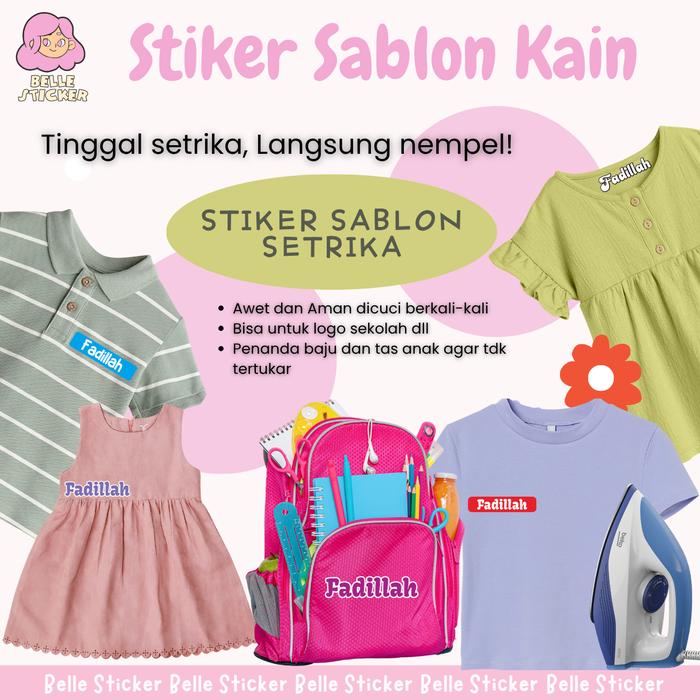 Promo 100PCS Stiker Kain Label Baju Anak Sablon Setrika Sticker Pakaian ...