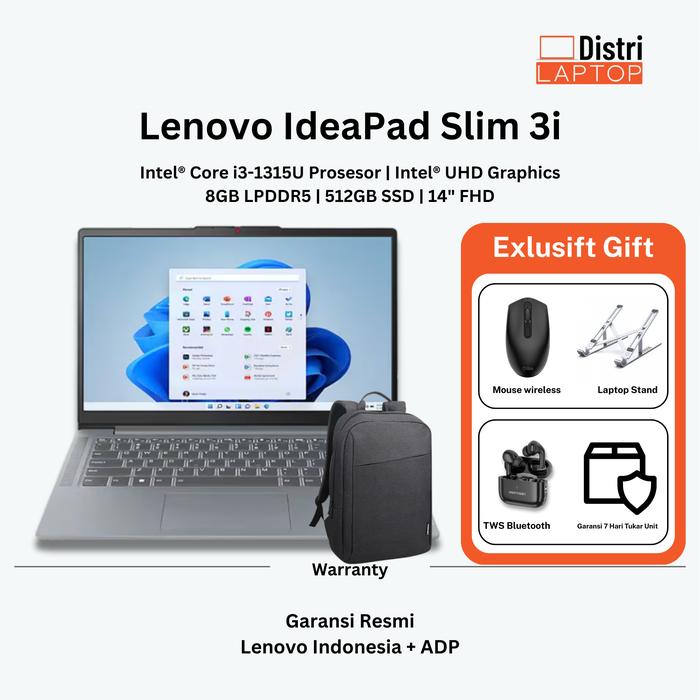 Promo Laptop Lenovo Ideapad Slim 3 intel CORE i3-1315U RAM 8GB 512GB ...