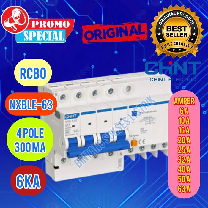 Promo ORIGINAL CHINT RCBO NXBLE-63 4P 300MA 4 PHASE 6A 10A 16A 20A 25A ...