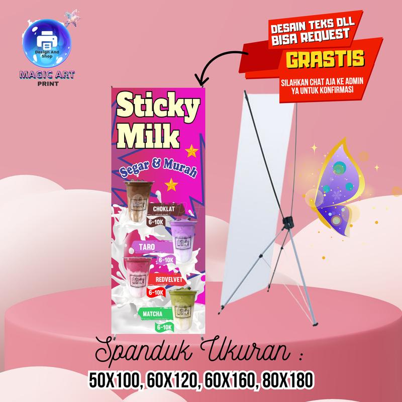 SPANDUK BANNER Jualan Sticky Milk Minuman Pink Merah MMT Spanduk - Shop ...