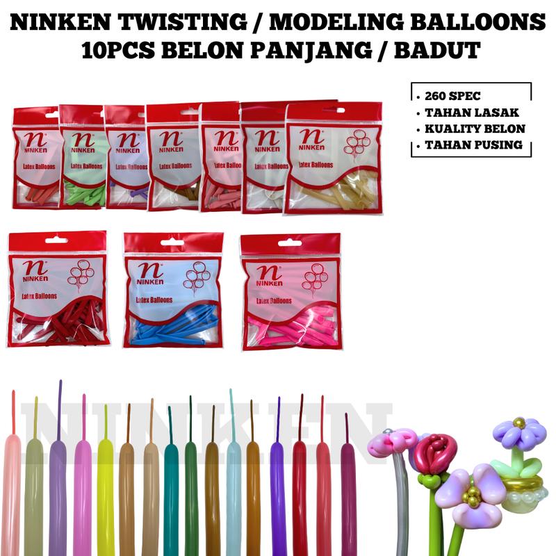 10Pcs NINKEN Long Latex Balloon Belon 260 Long Balloons Birthday ...