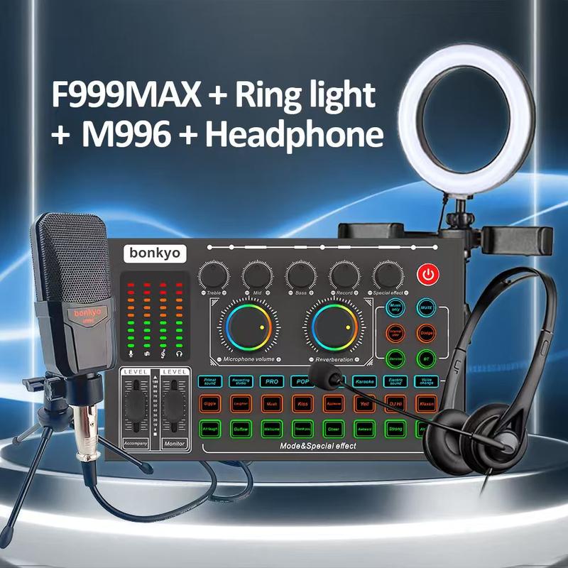 Bonkyo F999MAX+M996 Headset Ring Light Sound Card Bluetooth untuk ...