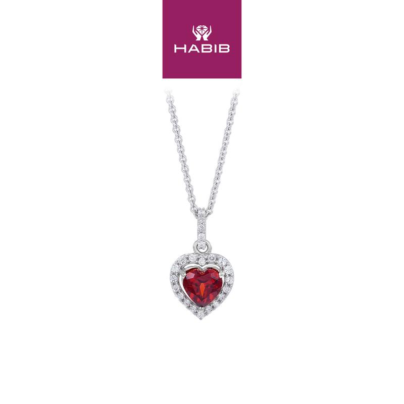 Heart Cut Garnet Gemstone and Diamond Necklace in 375/9K White Gold ...