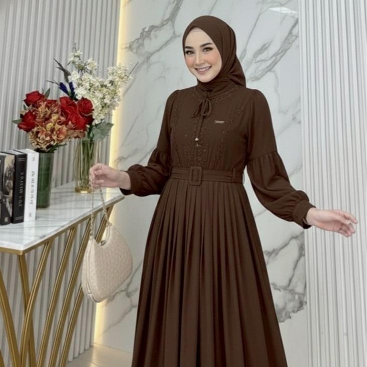 Gamis dengan bahan ceruty babydoll model simpel elegan kekinian 2026 ...
