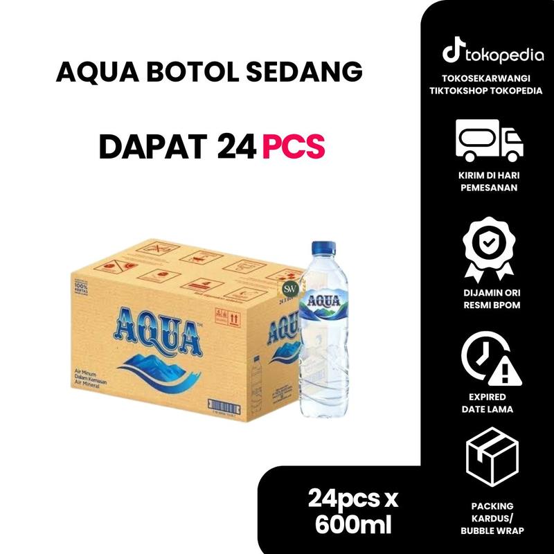 Aqua BOTOL SEDANG - PER DUS - ISI 24 PCS 600ml - Shop | Tokopedia