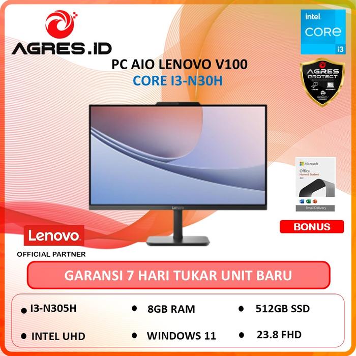 Promo PC AIO LENOVO V100 Core i3-N305 8GB 512GB W11+OHS 23.8FHD ...