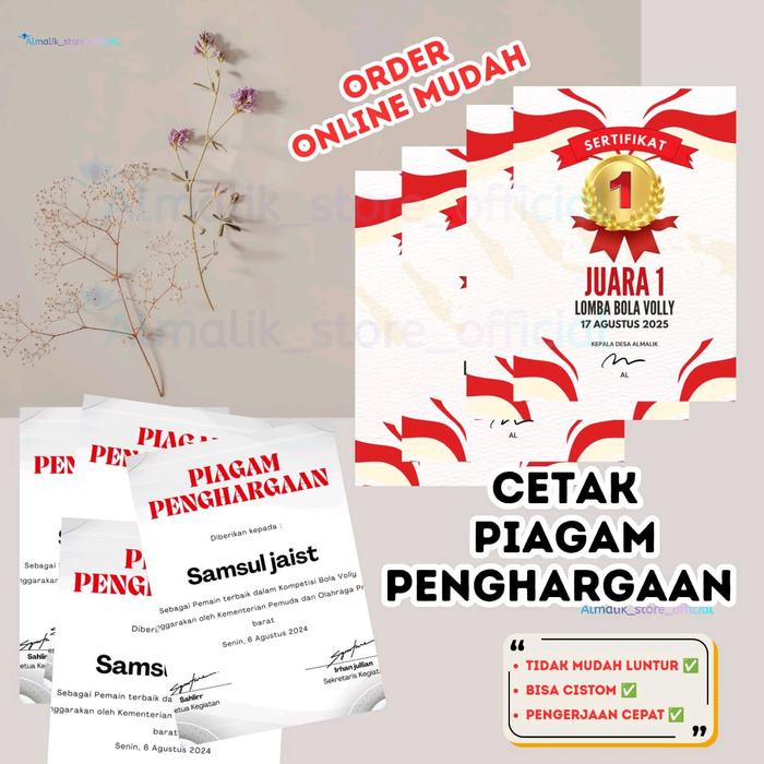 Jual Cetak Piagam Penghargaan ukuran a5 a4 a3 cetak kertas sertifikat ...
