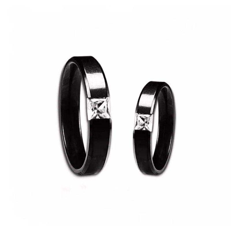 Cincin Hitam Titanium Anti Karat dan Luntur Permata Zircon Rings ...