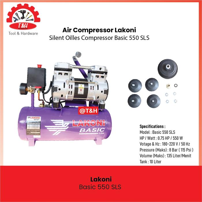 Jual LAKONI Air Compressor Series 550 SLS Silent Oilless 0.75 HP Tank ...