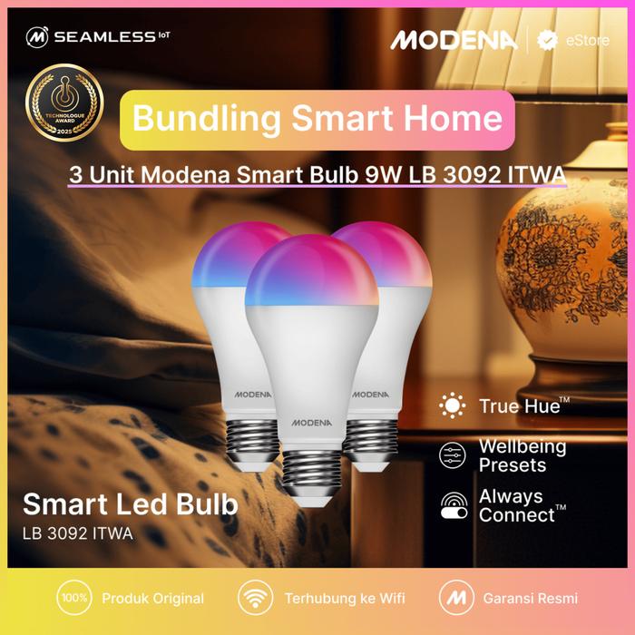 Promo BUNDLING 3 unit MODENA Smart LED Bulb 9W LB 3092 ITWA - SET OF 3 ...