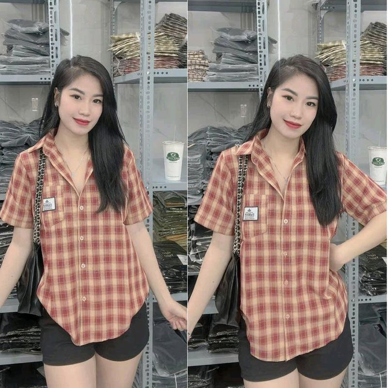 Áo Sơ Mi Nữ Tay Ngắn Sọc Caro Túi Logo SMN04071 - TikTok Shop Vietnam