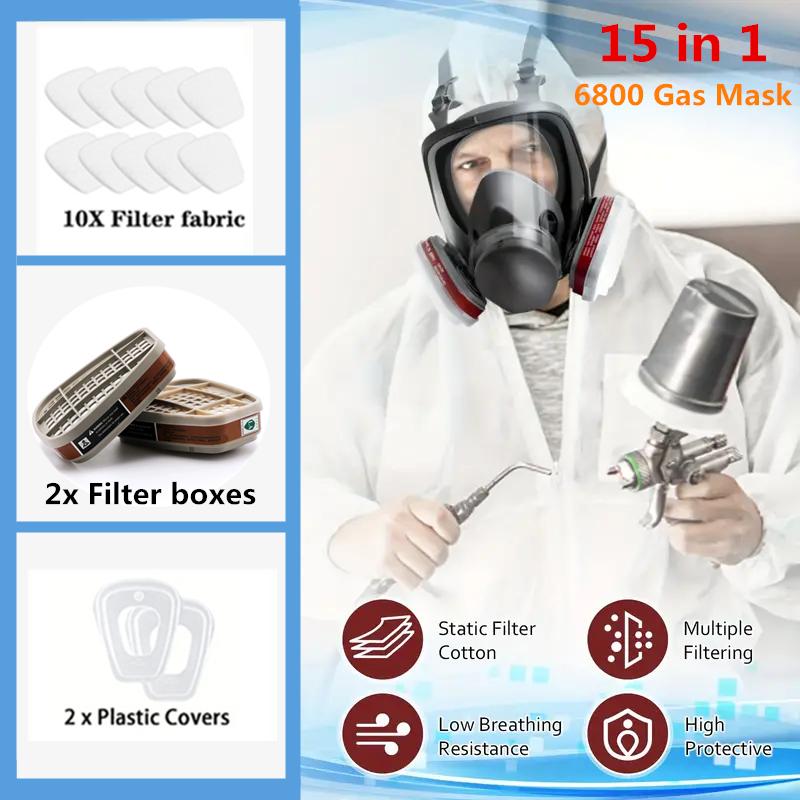 15 in1 Full-face Mask With Filters, 6800 Reusable Mask Spray Dust Cover ...