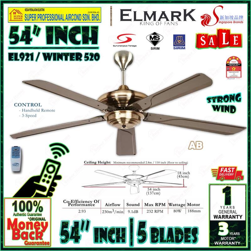 Elmark Ceiling Fan EL921 54 inches Remote Control 5 Blades Ceiling ...