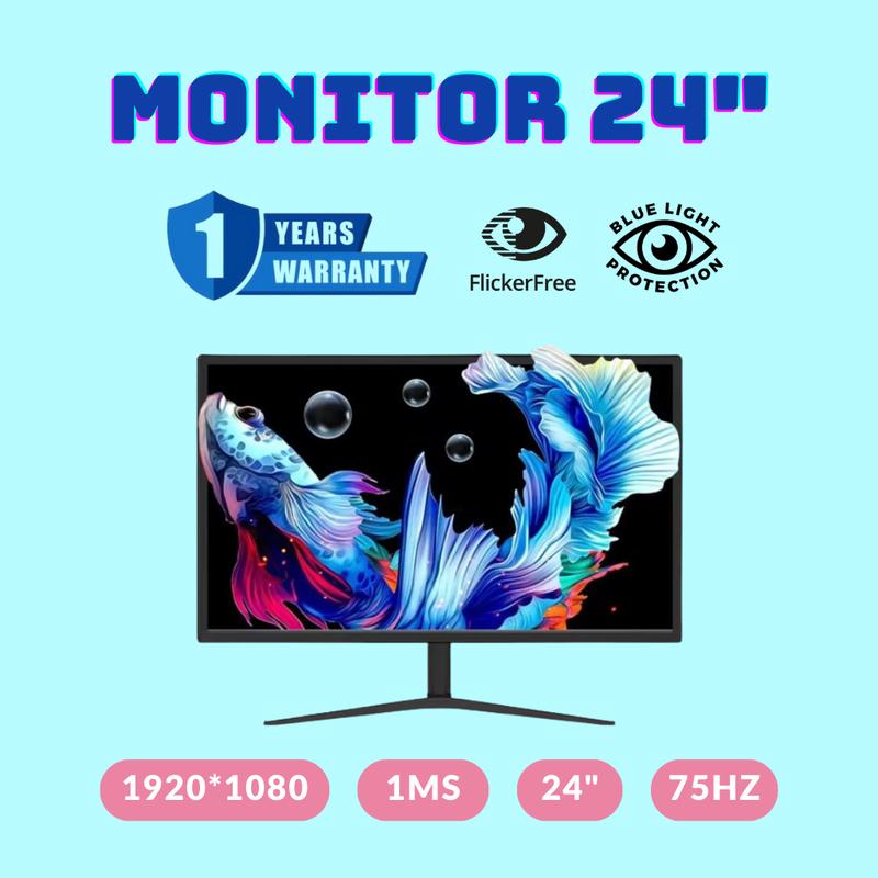 TELEFY 24 inch Monitor Gaming 75Hz Monitor PC Gaming Flat Monitor ...