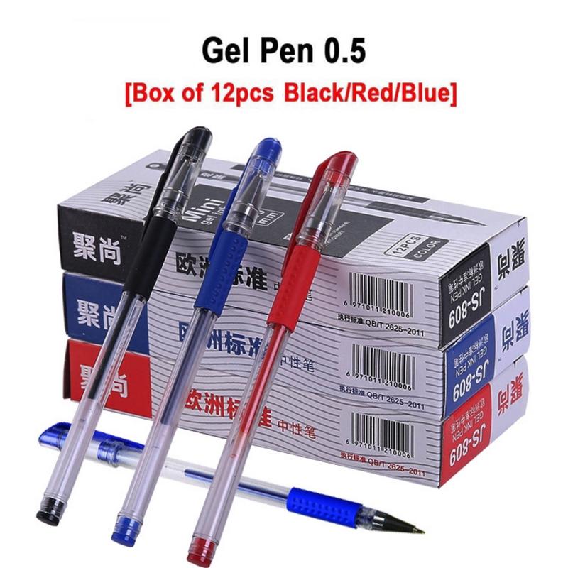 Pen Dakwat Gel, 0.5mm, 12pcs / set, Hitam, Merah, Biru, Pen Tandatangan ...
