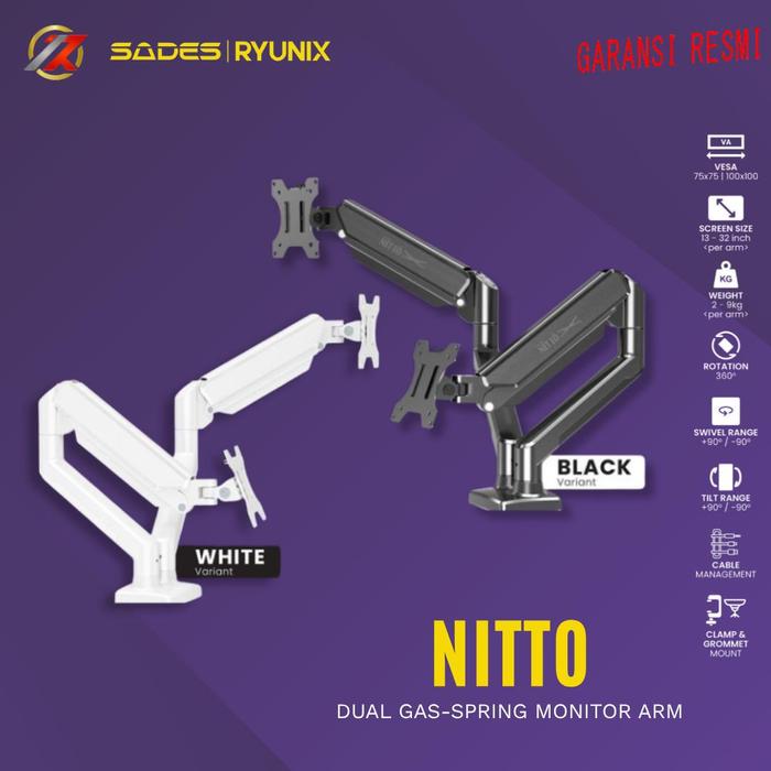 Jual BRACKET DUAL ARM MONITOR SADES RYUNIX NITTO MAX2 VESA MOUNT 75X75 ...