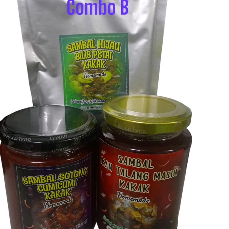 sambal kakak combo set B cumicumi,ikan talang masin, bilis petai ...