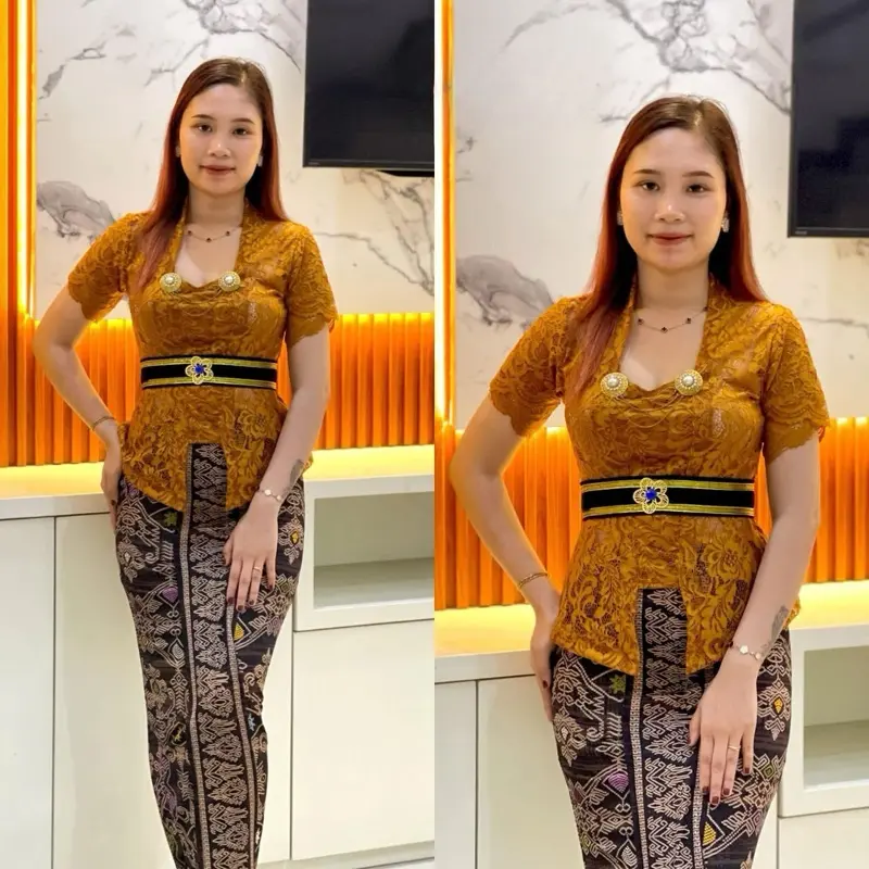 Oneset Kebaya Sofia Seragam Brokat Lengan Pendek Lilit Tanpa Kancing ...