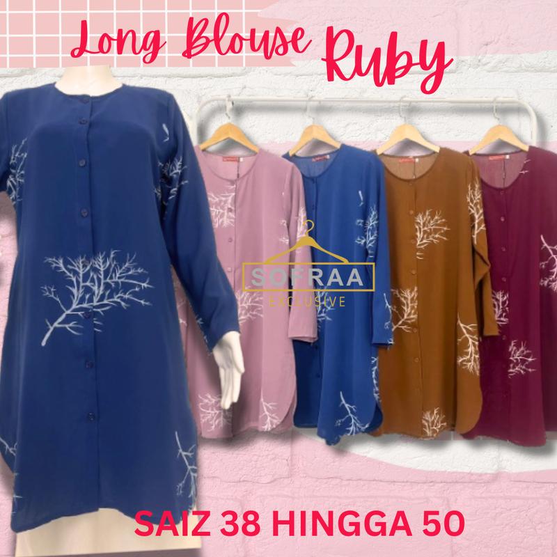 RUBY - Blouse Labuh.Long Blouse.Baju Blouse Corak Bunga.MUslimah ...