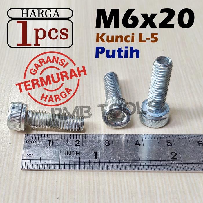 Jual Baut L Putih M6x20 Panjang 2cm L5 Hex Socket Heads Cap screw ...