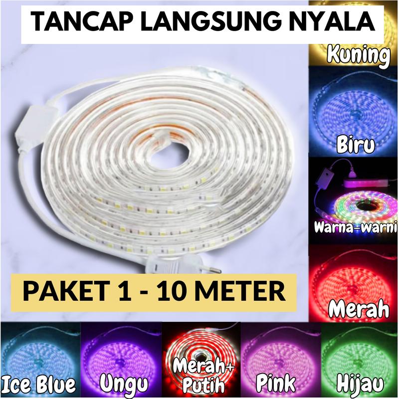 COD PAKET 1 / 2 / 3 / 4 / 5 LAMPU LED STRIP 5050 PLUS SOCKET AC 220V ...