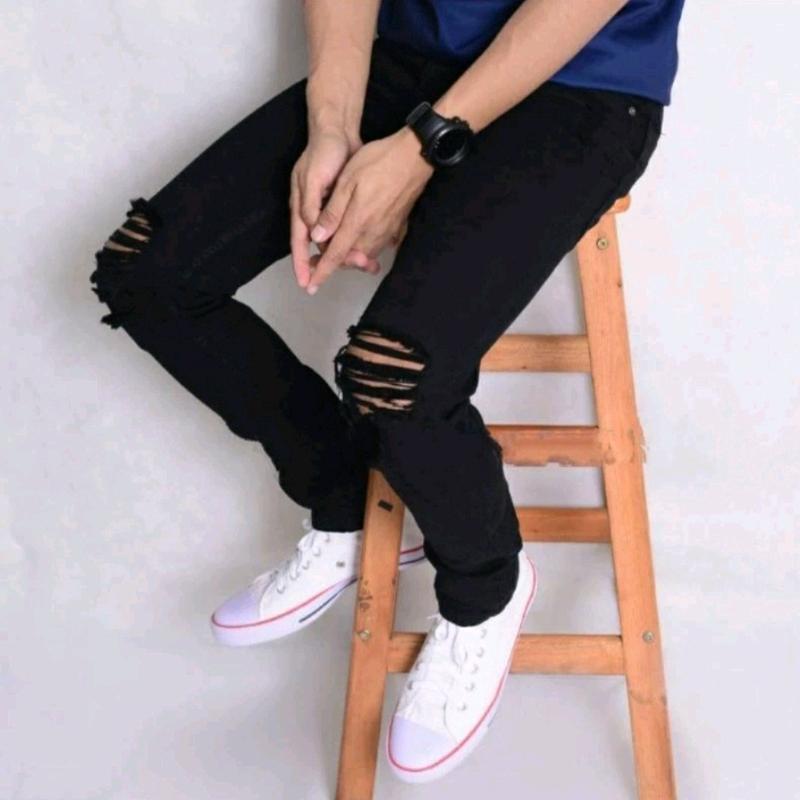 CELANA SOBEK MOTIF LUTUT ROBEK RIPPET DESTROY PREMIUM Slim-fitting ...