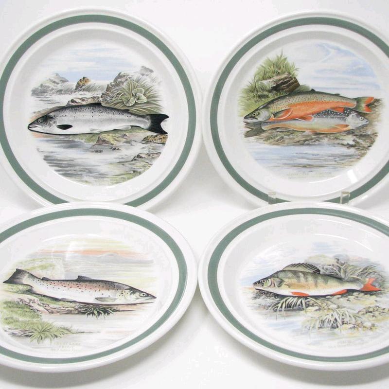 Vintage Compleat Angler dinner plates by Portmeirion with green ...