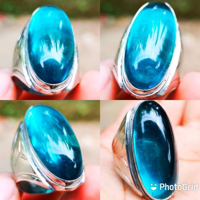 Jual Batu Cincin Akik Pandan Biru Suji Polos Kristal Ring Stainless ...
