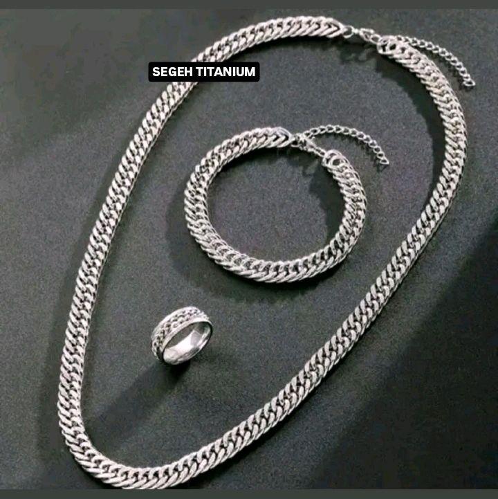 (Bonus Cincin Rantai) Set Kalung dan Gelang Titanium Model Rantai ...