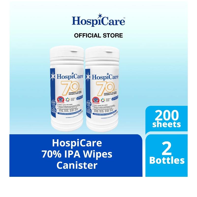 HospiCare 70% IPA Wipes Canister, 200 Sheets x 2 Bottles - TikTok Shop ...
