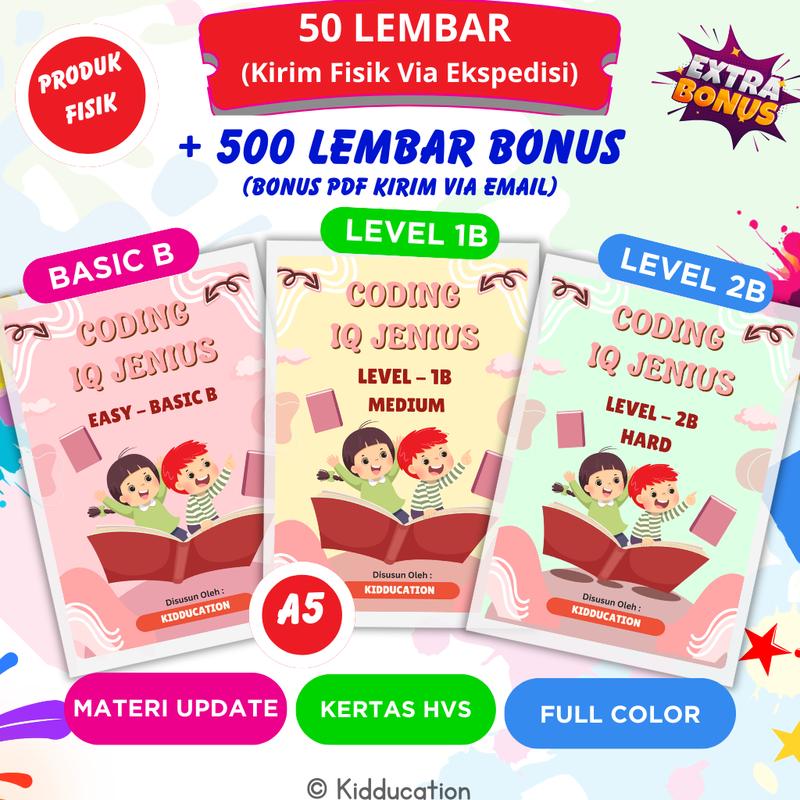 550 Lembar Worksheet Coding Aktivitas Belajar Anak PAUD TK SD 50 Lembar Fisik Bonus 500 Soft ...