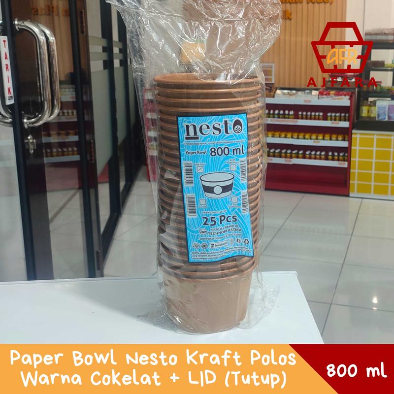 Wadah Paper Bowl Nesto Kraft Polos Warna Cokelat 360 ml + LID (Tutup ...
