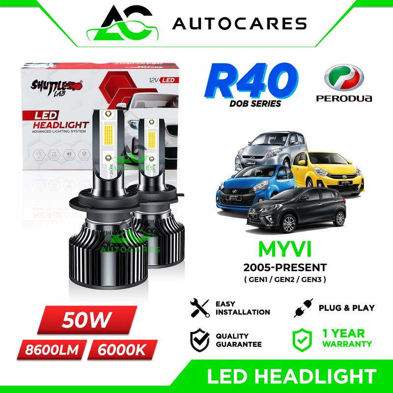PERODUA MYVI LED Headlight Car R40 DOB 50W SHUTTLE LAB LED Lampu ...
