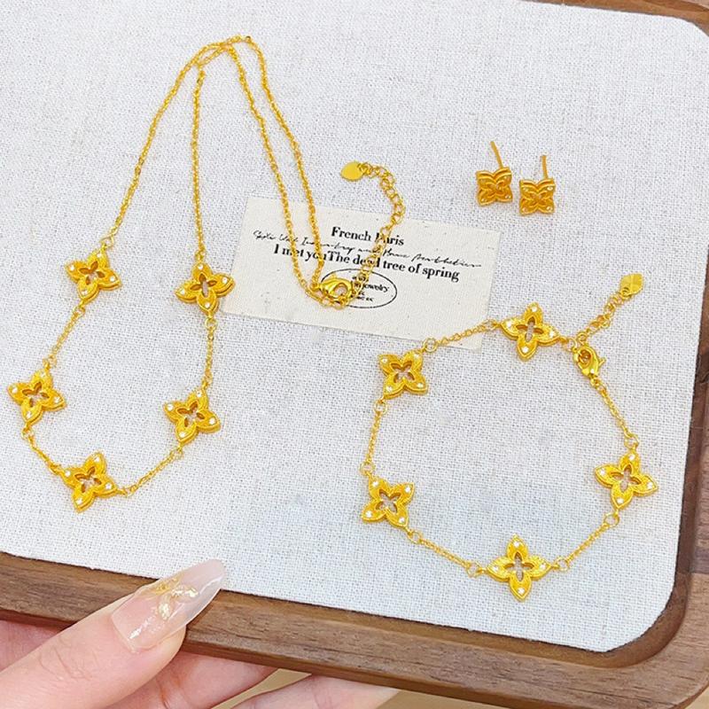 Kalung Semanggi Berlian, Kaedah Purba Baru, dengan Gelang Bunga Siluet ...