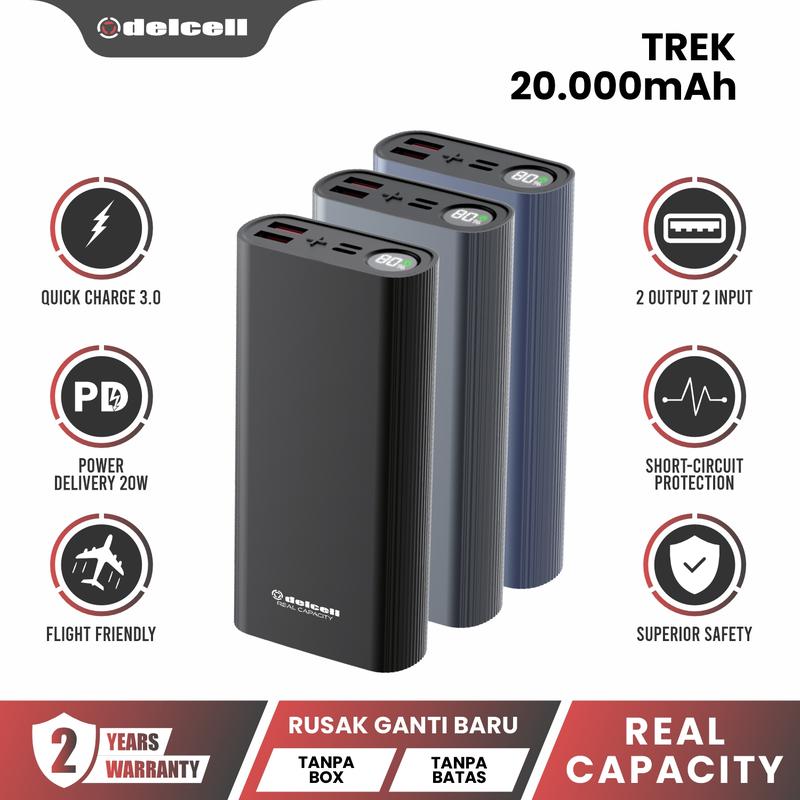 Delcell Trek Powerbank 20000mAh Fast Charging 22.5W LED Display PD +QC ...