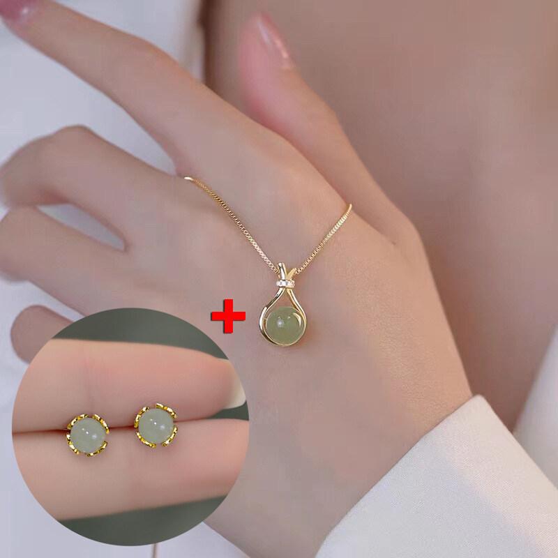 Loket dengan manik hijau untuk wanita, rantai klavikula, barang ...