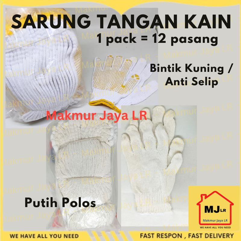 Sarung Tangan Kain BINTIK KUNING ANTI SELIP & PUTIH POLOS / Sarung ...