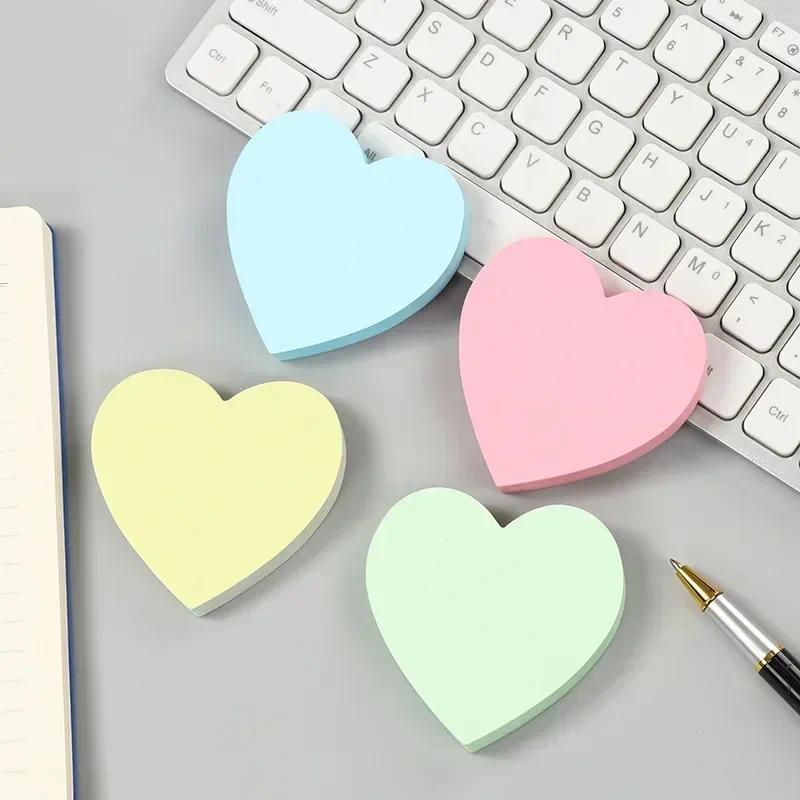 100sheets Cute Solid Color Heart Shape Memo Pad Kawaii Stationery ...