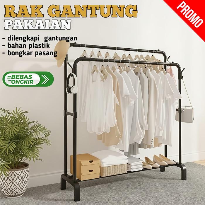 Promo (COD) LACOOK Gantungan Double Stand Rak Baju Gantung Jemuran Baju ...