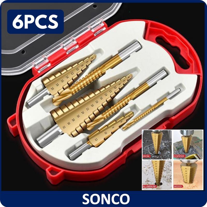 [With Box ] 4mm-32mm 6Pcs Gerudi Step Drill Bit Titanium Coated ...